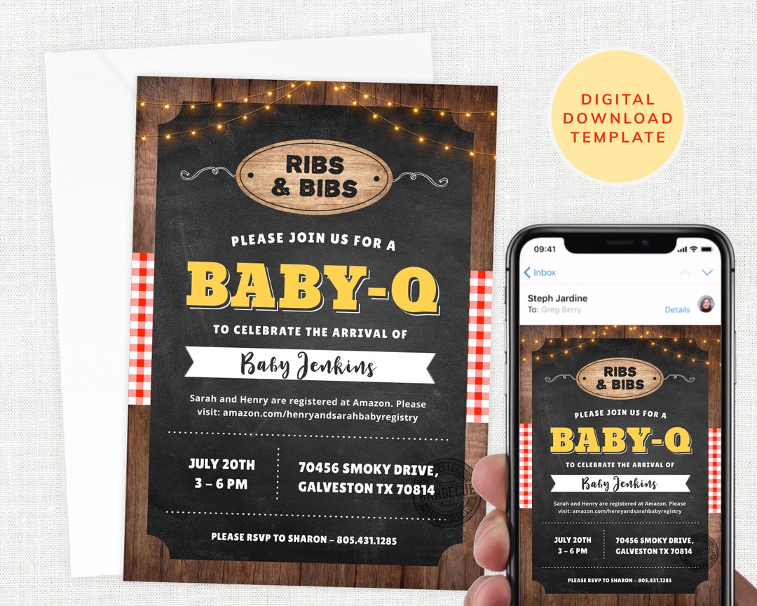 Baby-q Invite, Baby Shower BBQ Invitation, Barbeque, Baby BBQ Party ...