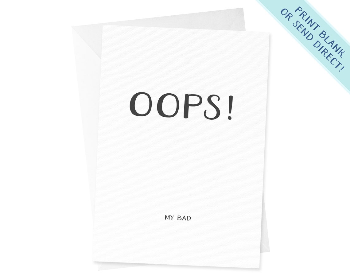 Oops Card I'm Sorry Card Apology Card I Feel Bad - Etsy