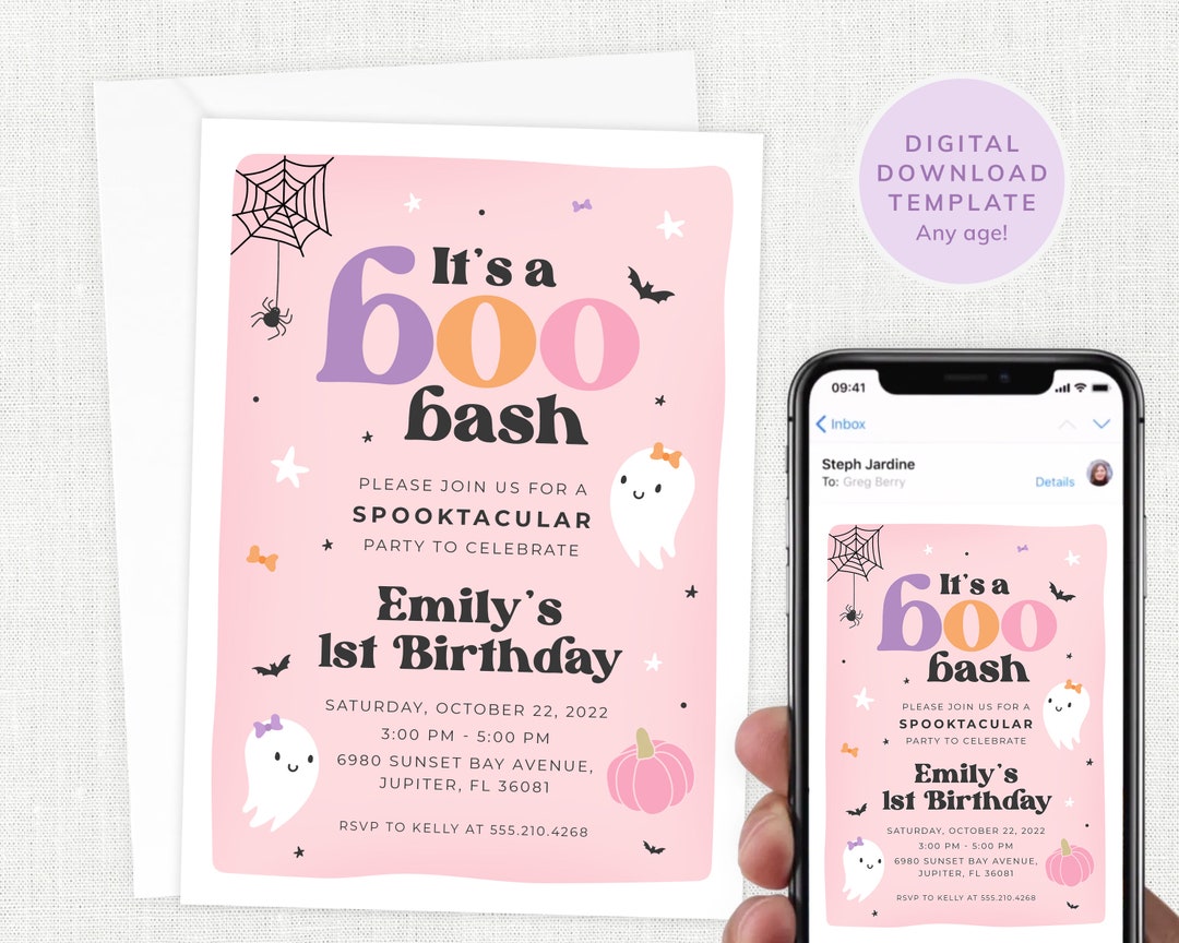 Boo Bash Halloween Invitation, Halloween Birthday Party, Girls ...