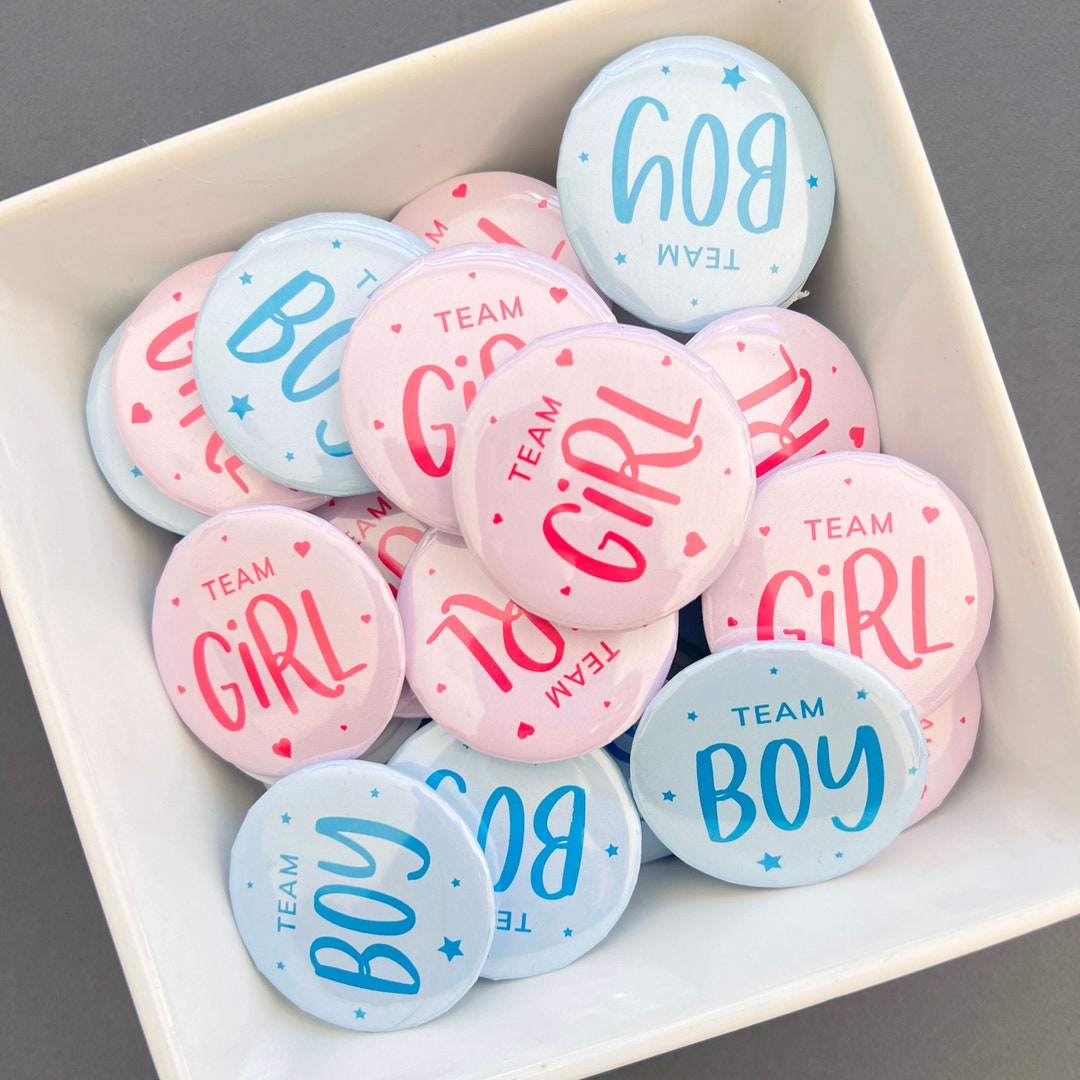 Team Boy Team Girl Buttons, Set of 20, Baby Gender Reveal Party ...