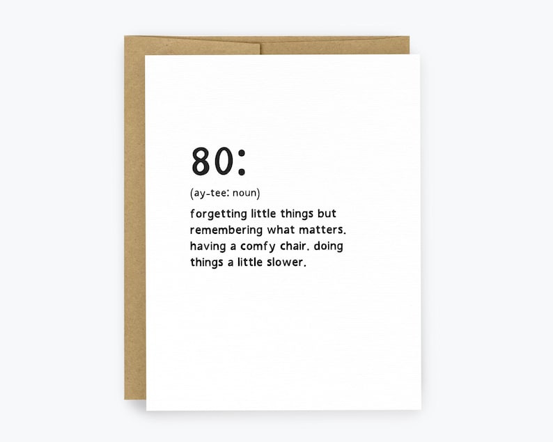 80th Birthday Card, Dry Humor, Sarcastic Cards, Definition, Noun, Funny ...