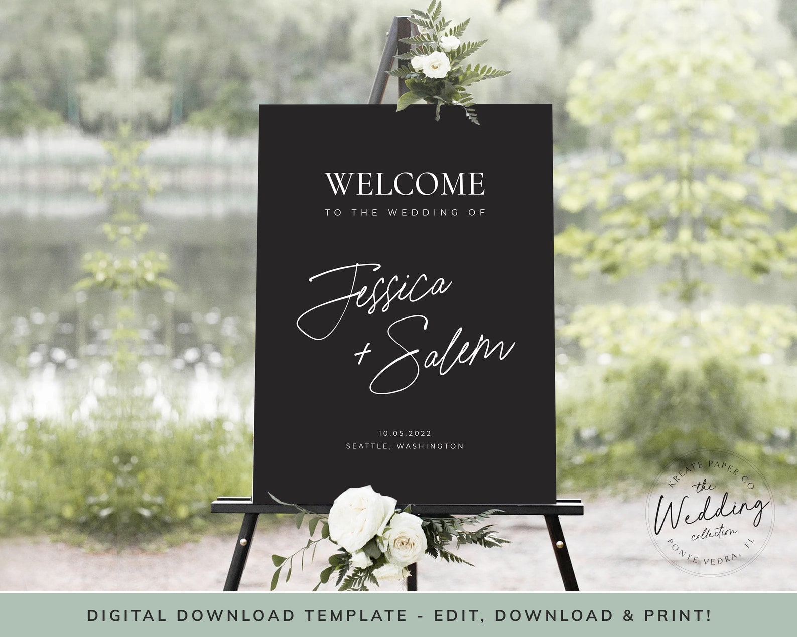 Black Wedding Welcome Sign, Modern, Gothic, Ceremony Sign, Instant ...