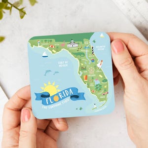 Florida Coasters, Illustrated Florida Map Coaster, Home Decor, Florida ...