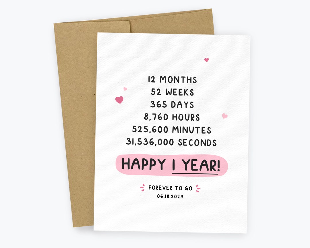 1st Anniversary Card, 1 Year, for Her, for Him, Wife, Girlfriend, 1 ...