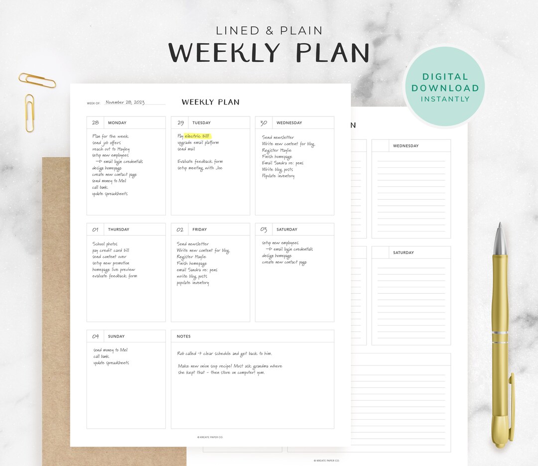 Weekly Planner Printable to Do List, Minimal Weekly Schedule, Weekly ...