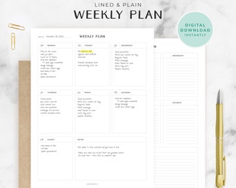Weekly Planner Printable to Do List, Minimal Weekly Schedule, Weekly ...