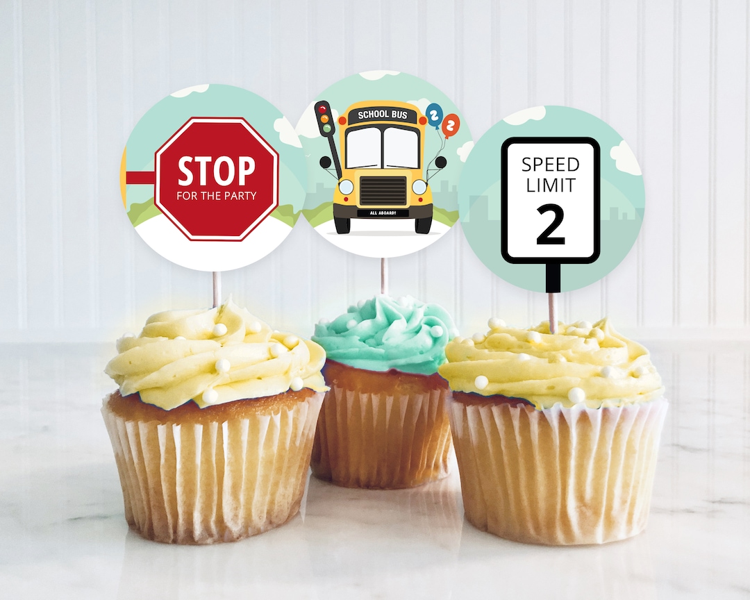 Yellow School Bus Cupcake Toppers School Busy Party Cake - Etsy