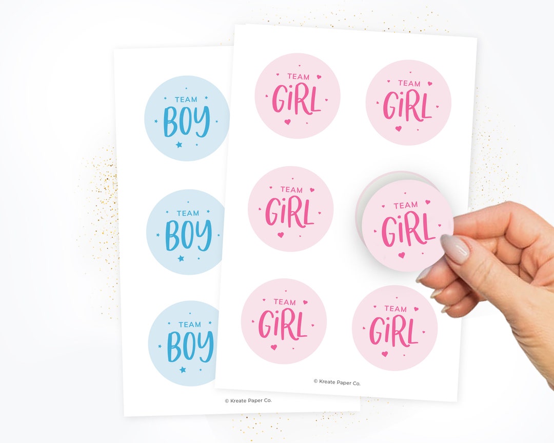 Team Boy Team Girl Stickers, Set of 24, Baby Gender Reveal Party ...