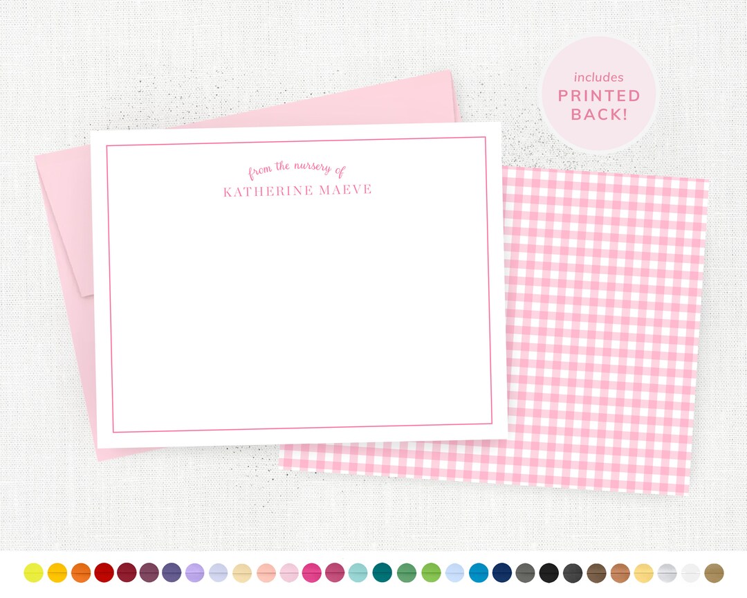 Personalized Baby Shower Thank You Notecards, Gingham, Girl Baby Shower ...
