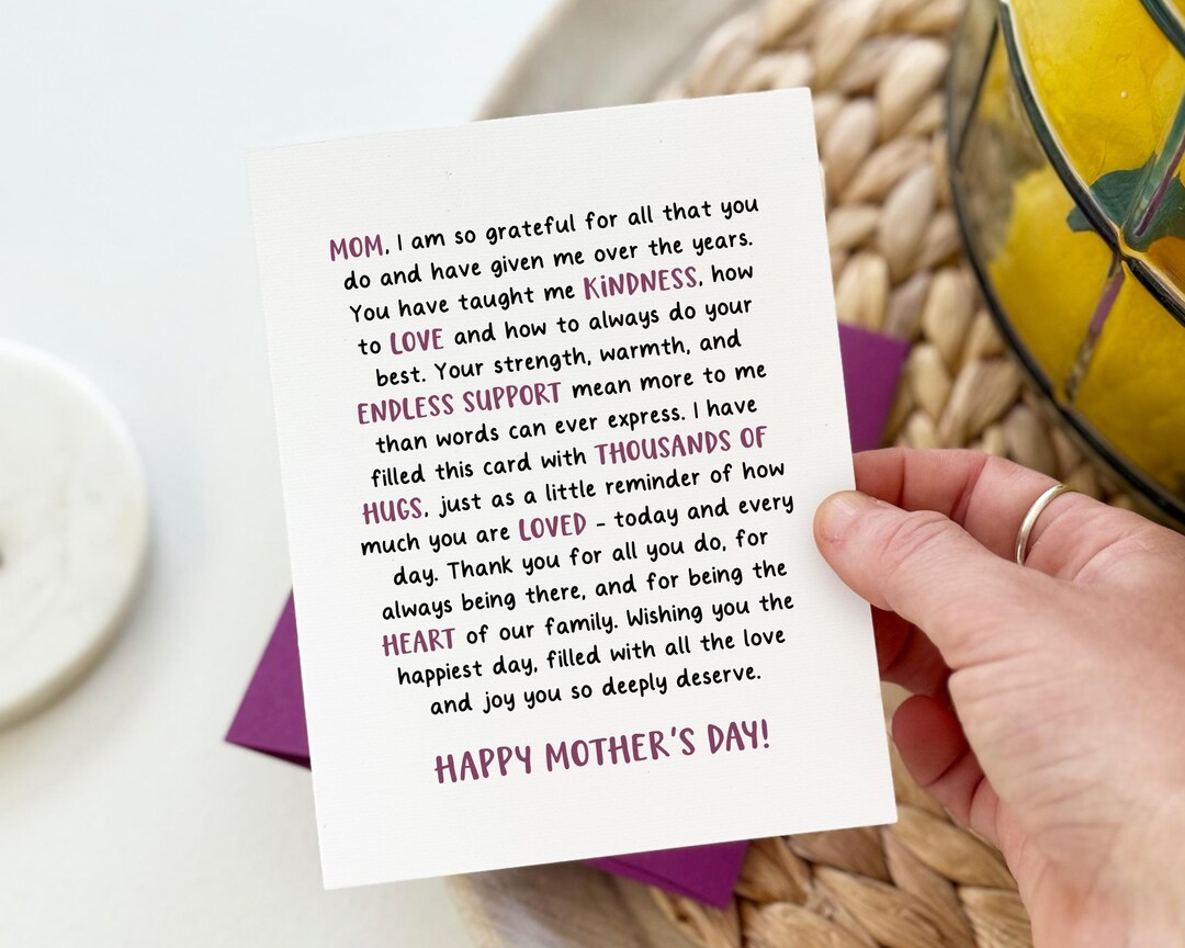 Heartfelt Mothers Day Card, Mom Letter, Word Card, Mother's Day Gift ...