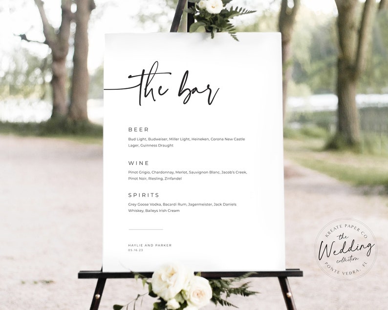 Modern Wedding Bar Menu Minimalistic Menu Template Modern - Etsy