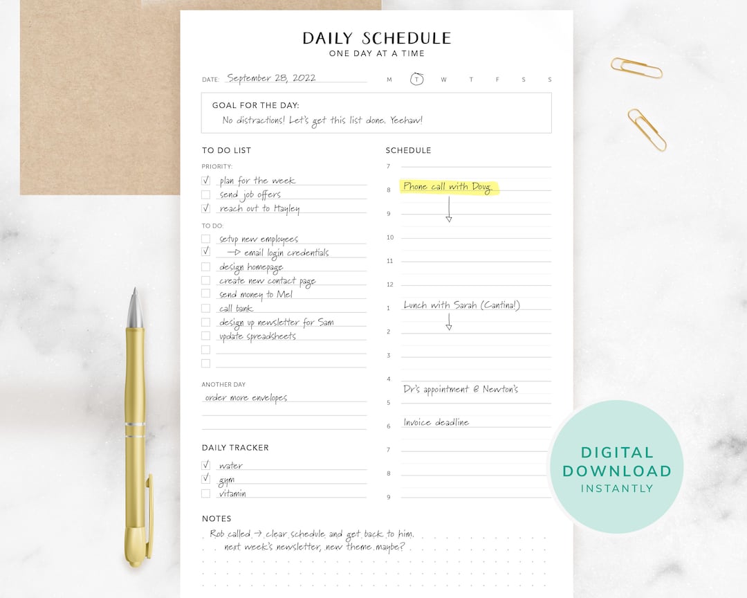 Daily Planner Digital Download, Daily to Do List, Undated Daily Planner ...