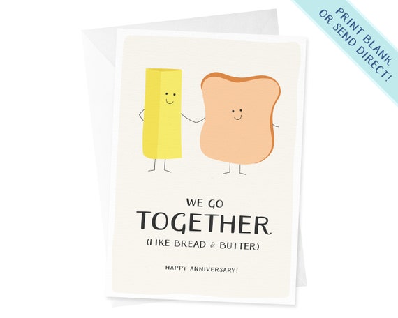Anniversary Card We Go Together Like Bread and Butter Cute | Etsy
