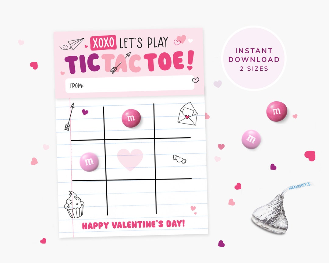 Printable Valentine's Day Tic Tac Toe Cards, Candy Game Valentines Bag ...