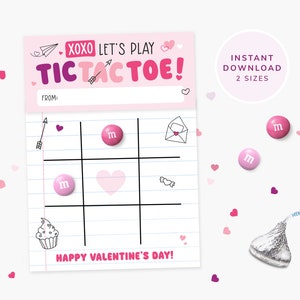 Printable Valentine's Day Tic Tac Toe Cards, Candy Game Valentines Bag ...