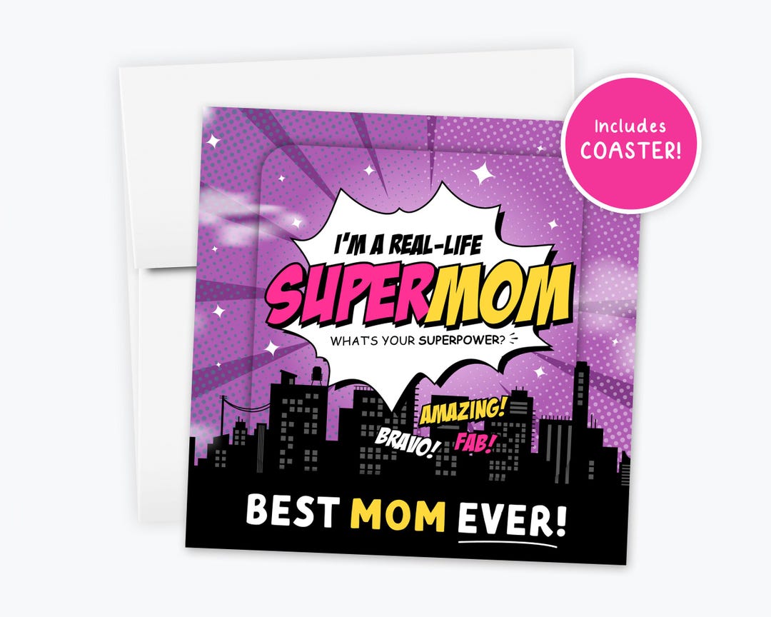 Coaster Card for Mom, Mother's Day, Birthday, Super Mom, Best Mom ...
