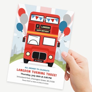 London Bus Birthday Invitation, Red Bus Invite, Party Invites, Wheels ...