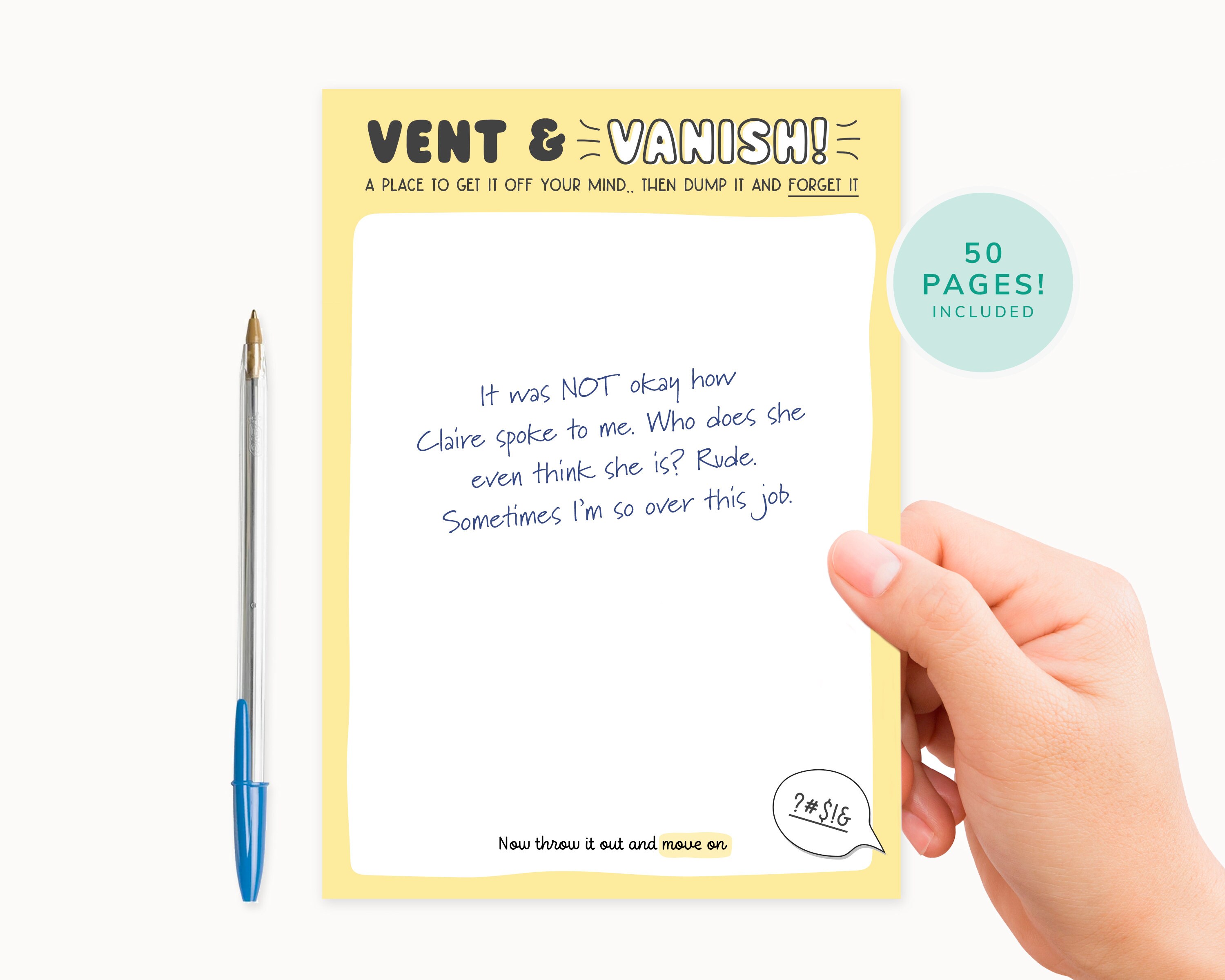 Vent and Vanish Notepad, Funny Notepad, Funny Gift Ideas, Moan and Move ...
