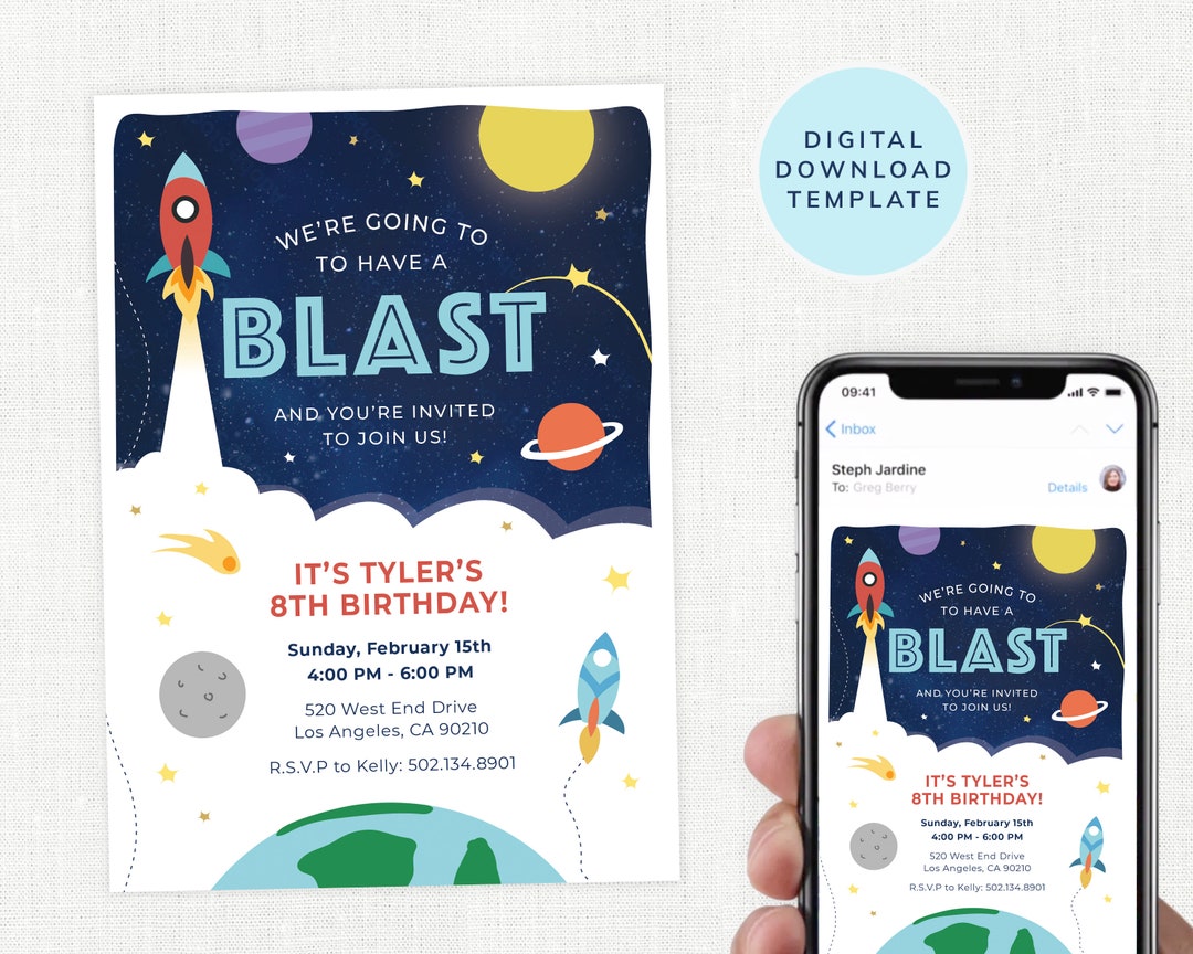 Space Invitation Birthday, Instant Download, Digital, Party Birthday ...