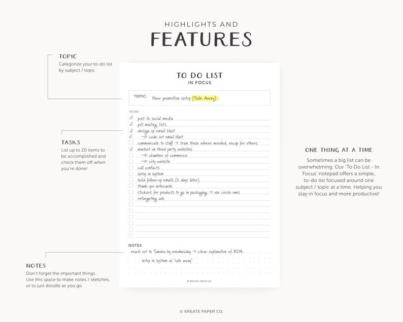 Focused to Do List Notepad, to Do List by Topic, Daily to Do List ...