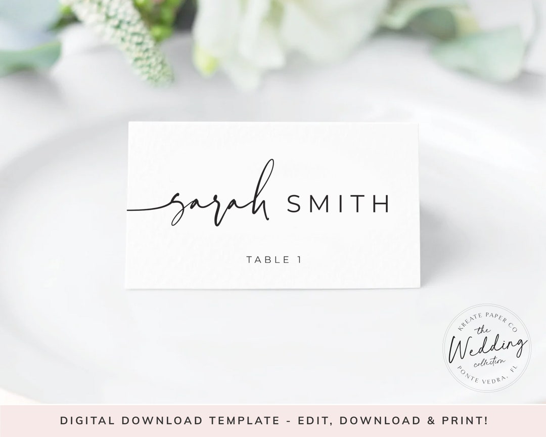 Modern Table Place Card, Table Name Card, Printable Placecard, Seating ...