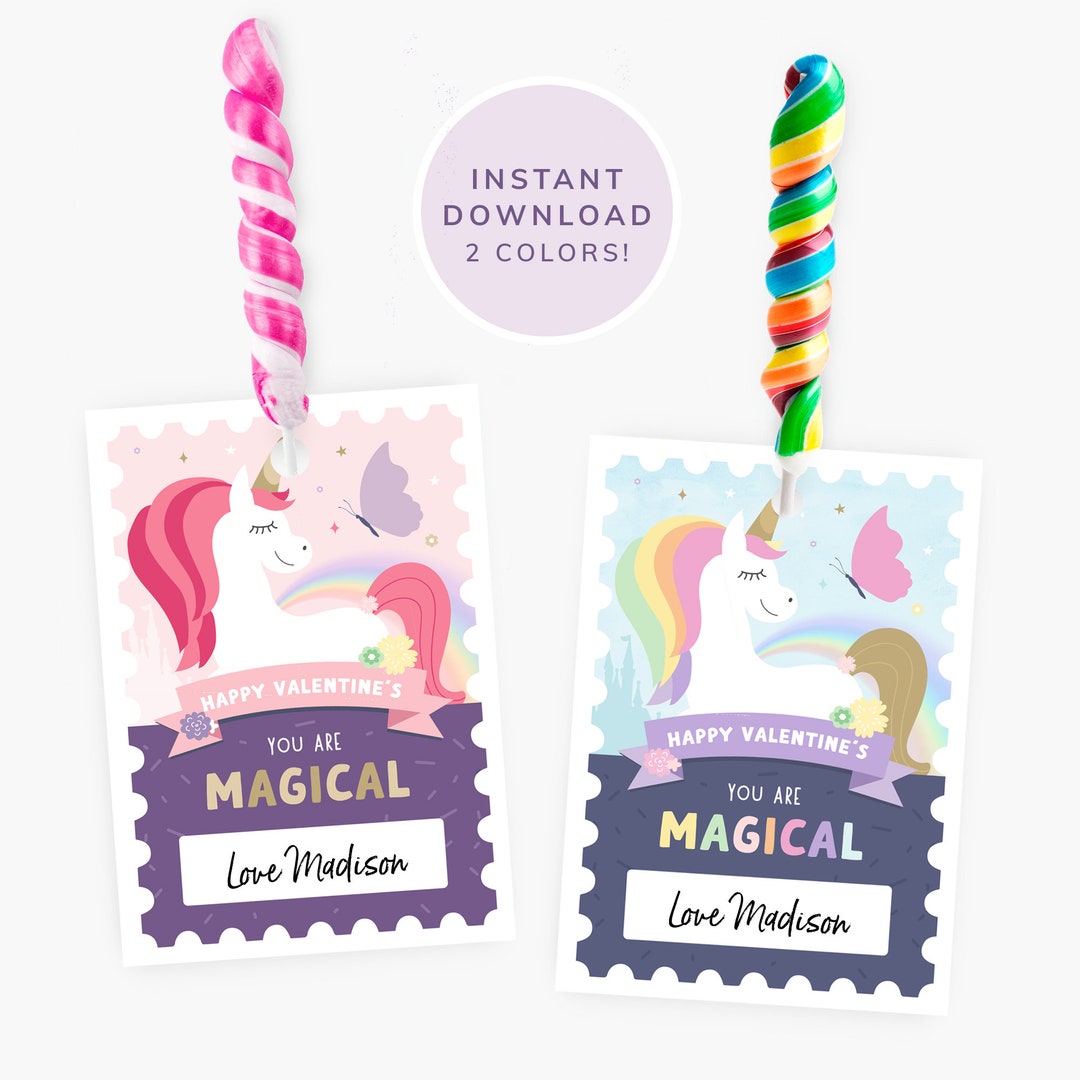 Unicorn Valentines Printout, Valentine's Day Candy Tags, Lollipop ...
