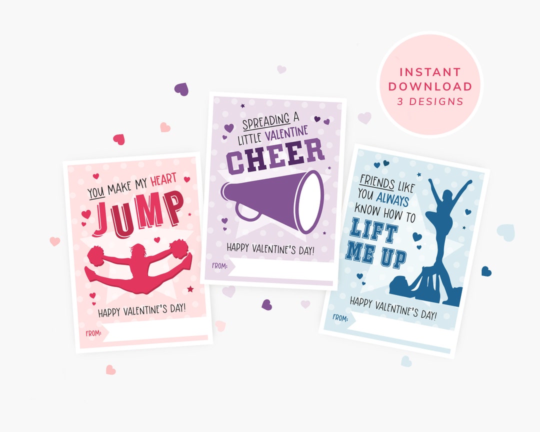 Cheer Valentine Cards Printable, Valentines Cheer, Cheerleader Valentine Printable Tags ...