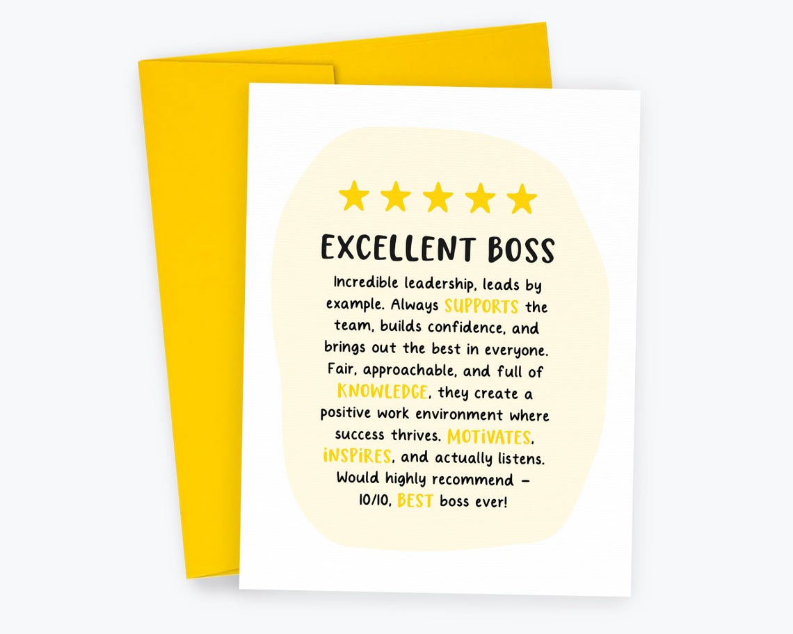 Excellent Boss Card, Leaving Card for Boss, Manager, Review Card From ...
