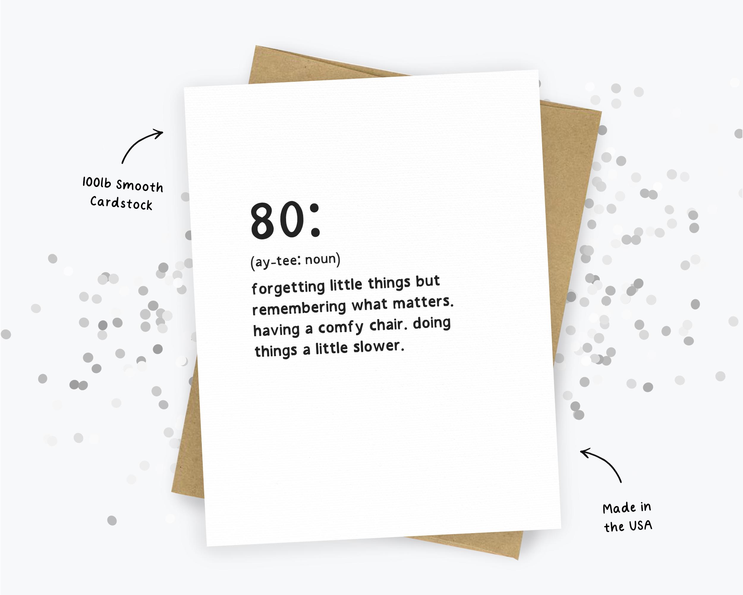 80th Birthday Card, Dry Humor, Sarcastic Cards, Definition, Noun, Funny ...