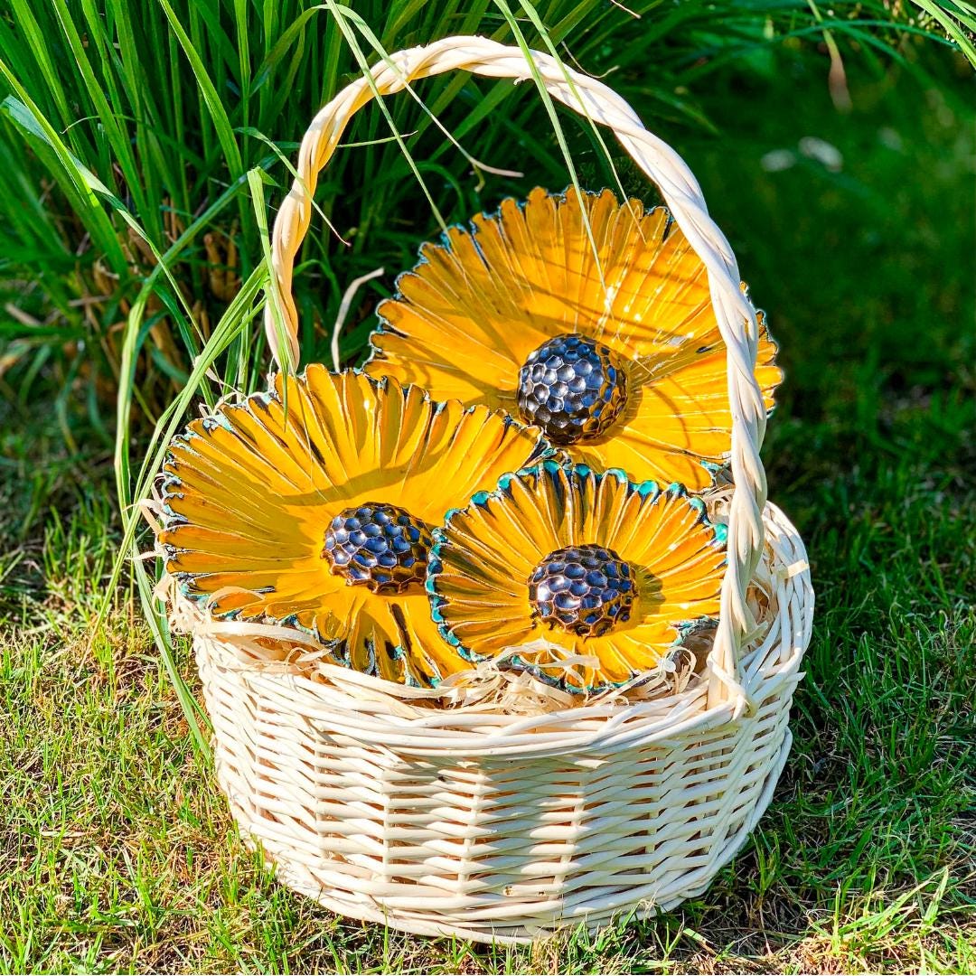 Ceramic Sunflower / Summer and Fall Floral Decoration for Garden Stakes ...