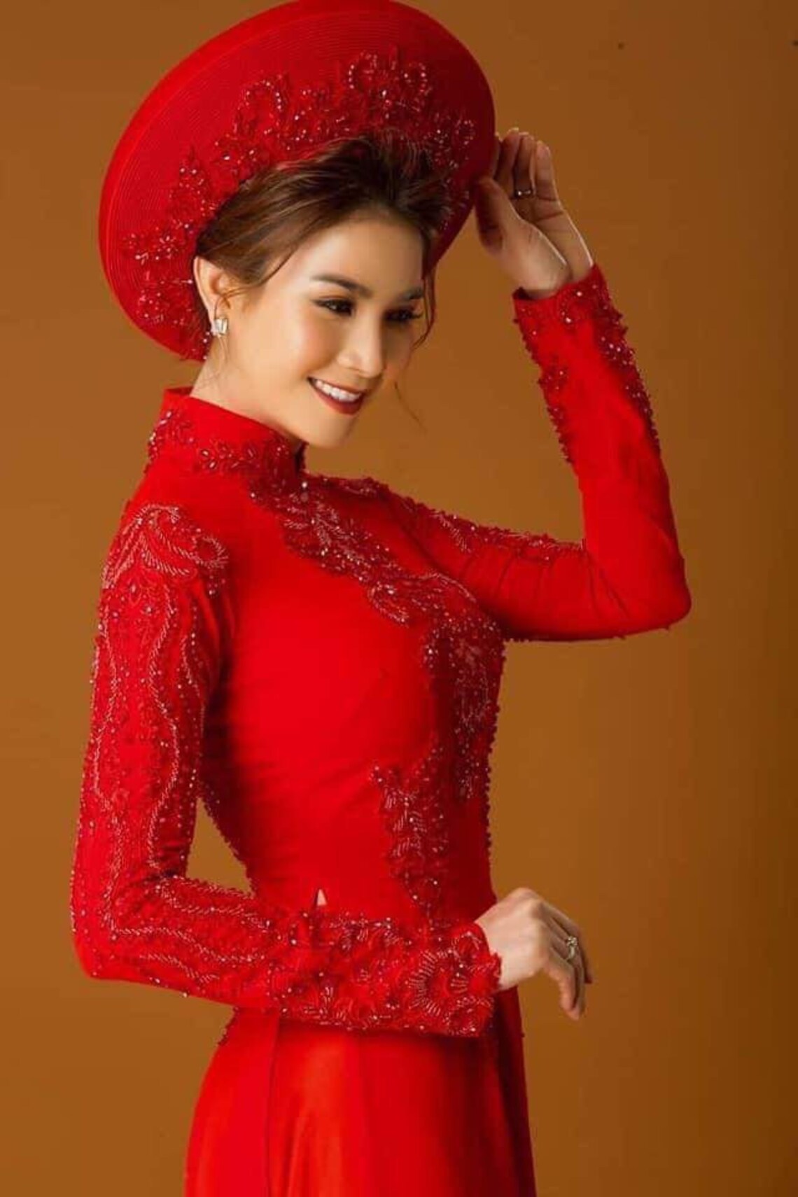 Elegant Vietnamese Red Wedding Ao Dai Dress Made With Sequins Etsy