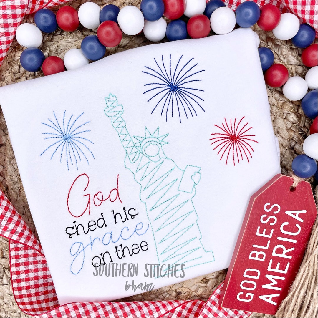 Scribble Lady Liberty God Shed His Grace Embroidered - Etsy