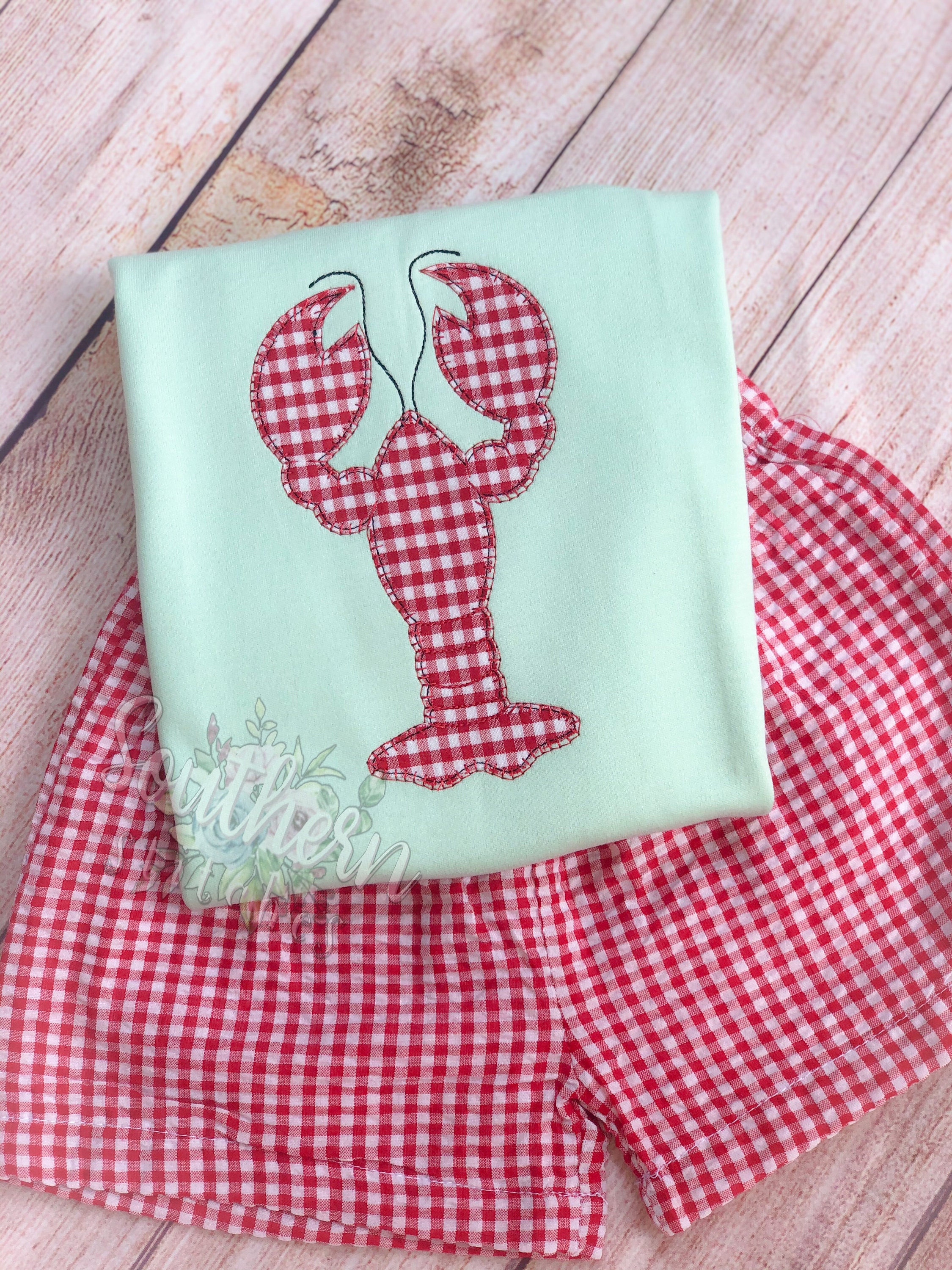 Lobster Crawfish Appliqué Embroidered Shirt/romper/short Set | Etsy