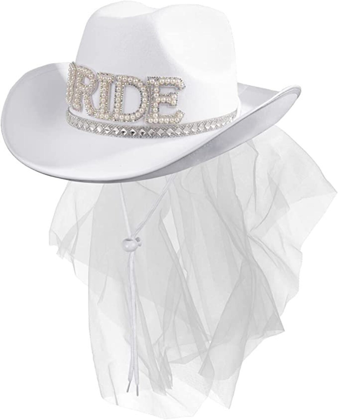 Bridal Cowboy Hat and Veil Bachelorette Party,white Cowgirl Hat Wedding Bridal Shower Decoration ...