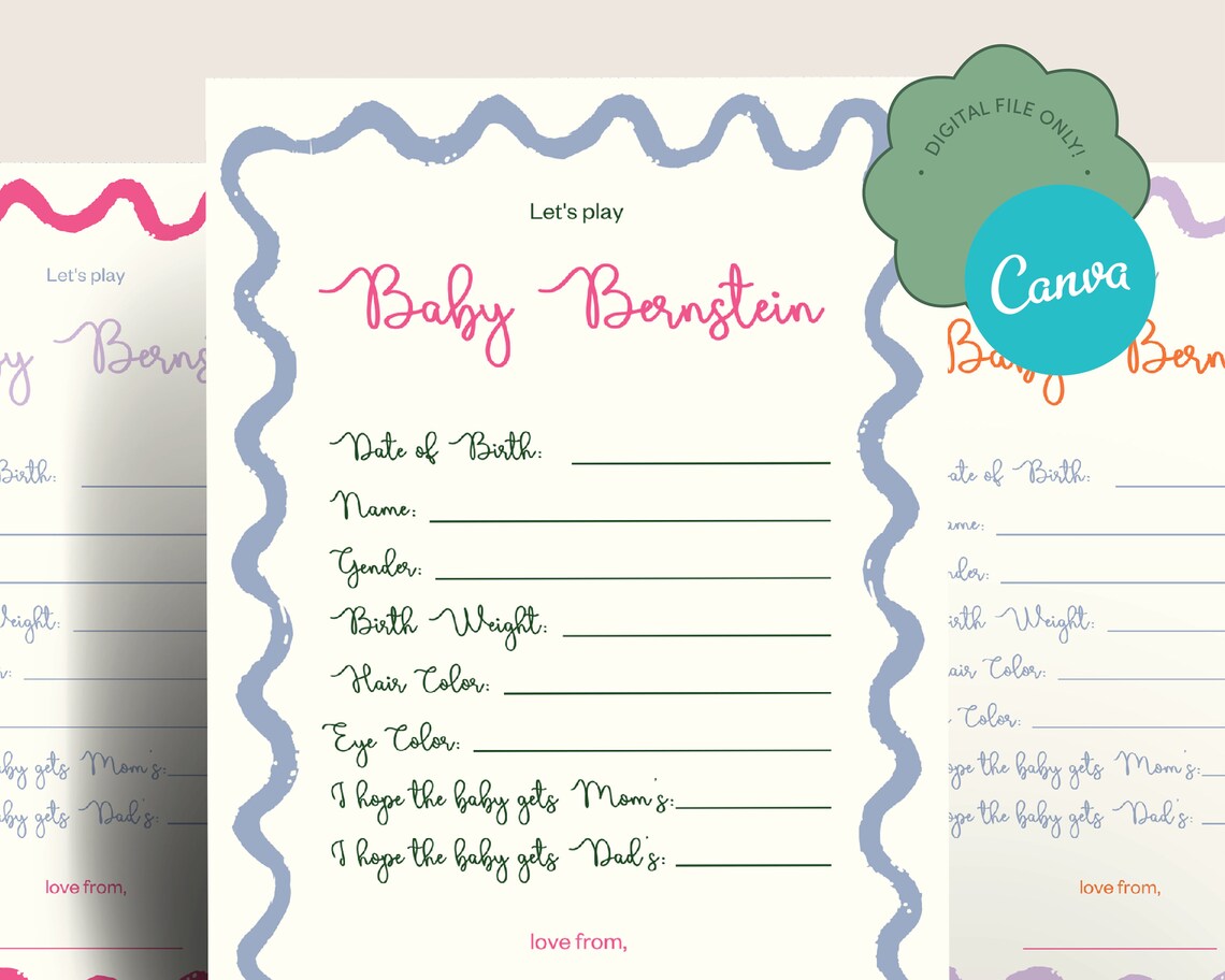 Sexi Plexi Baby Shower Game Card Questionaire | A6 | Customizable ...