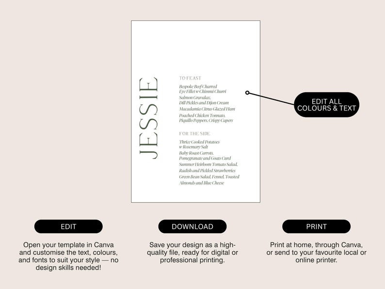 Jessie Wedding and Event Name Place Cards and Menus | DL | Customizable ...