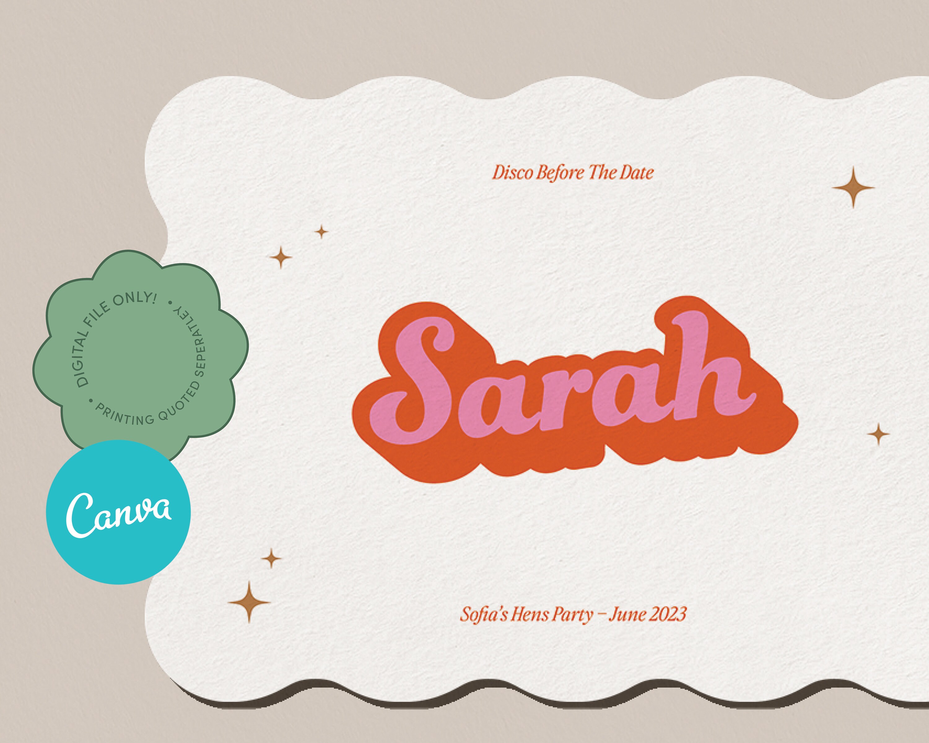 Disco Place Cards Hens Party Bachelorette Retro Party A6 Customizable ...