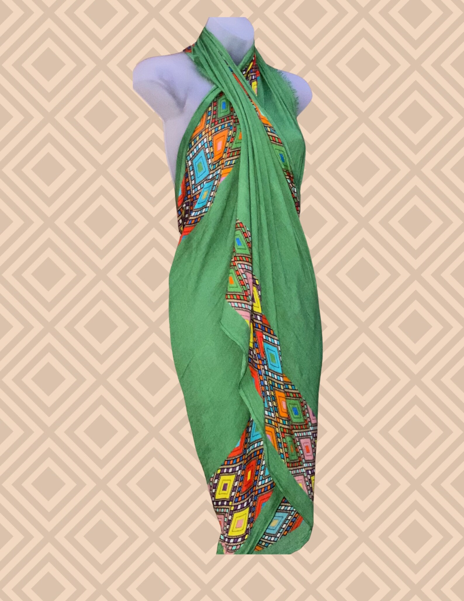 Green Scarf With Habesha Tilet Design. Custom Made Unique Head Wrap ...