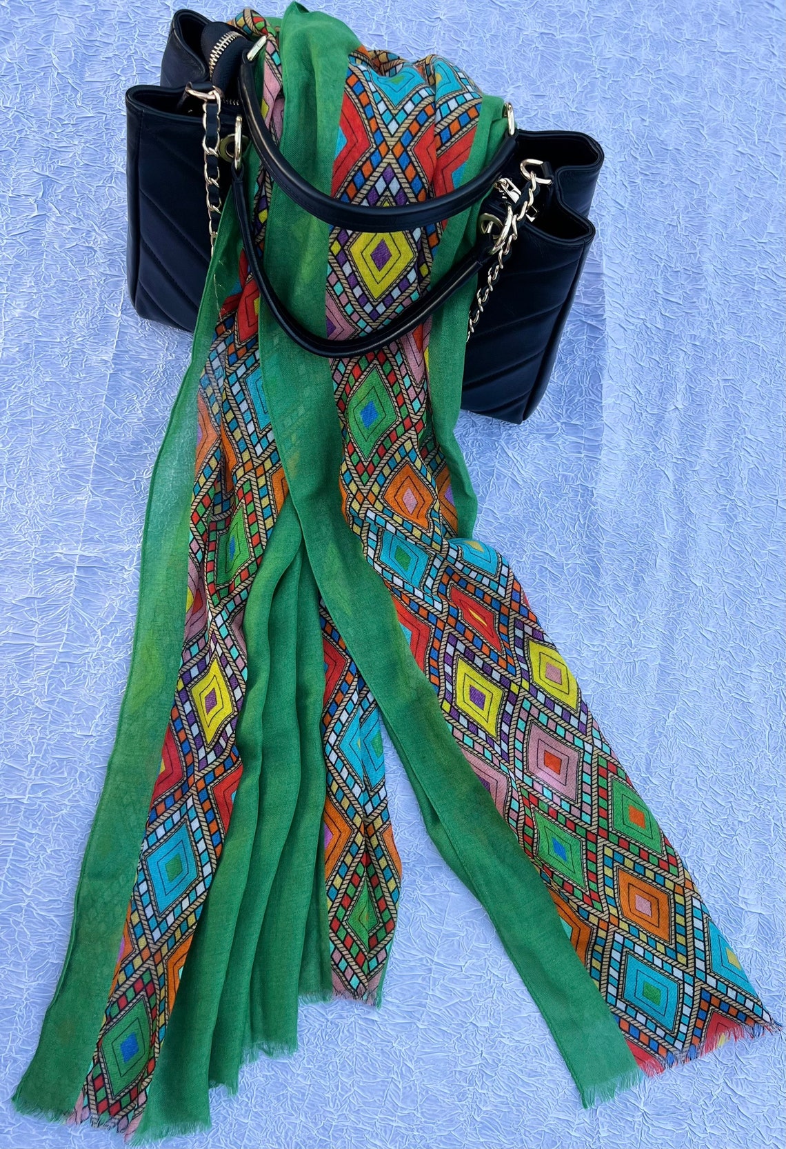 Green Scarf With Habesha Tilet Design. Custom Made Unique Head Wrap ...