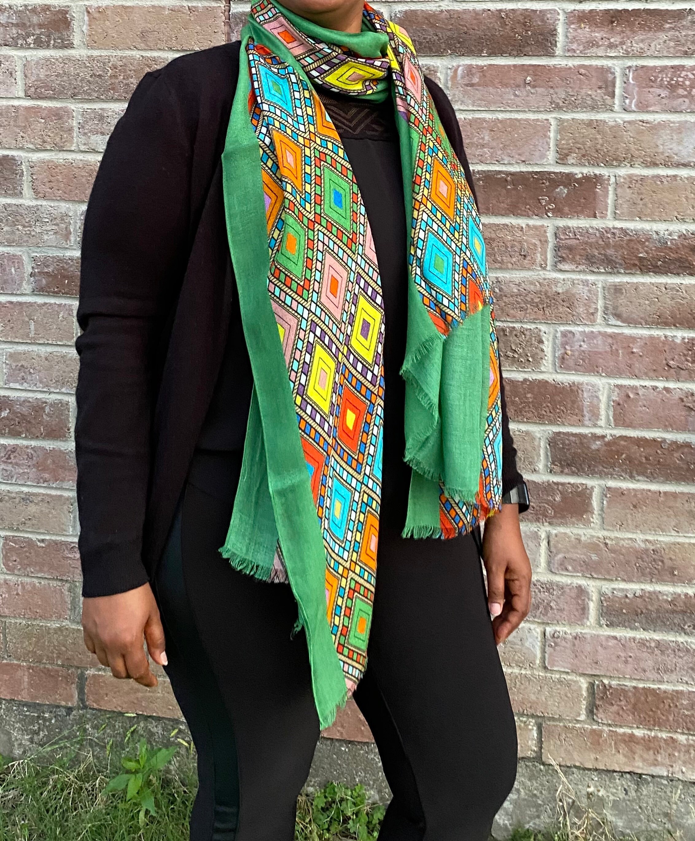 Green Scarf With Habesha Tilet Design. Custom Made Unique Head Wrap ...