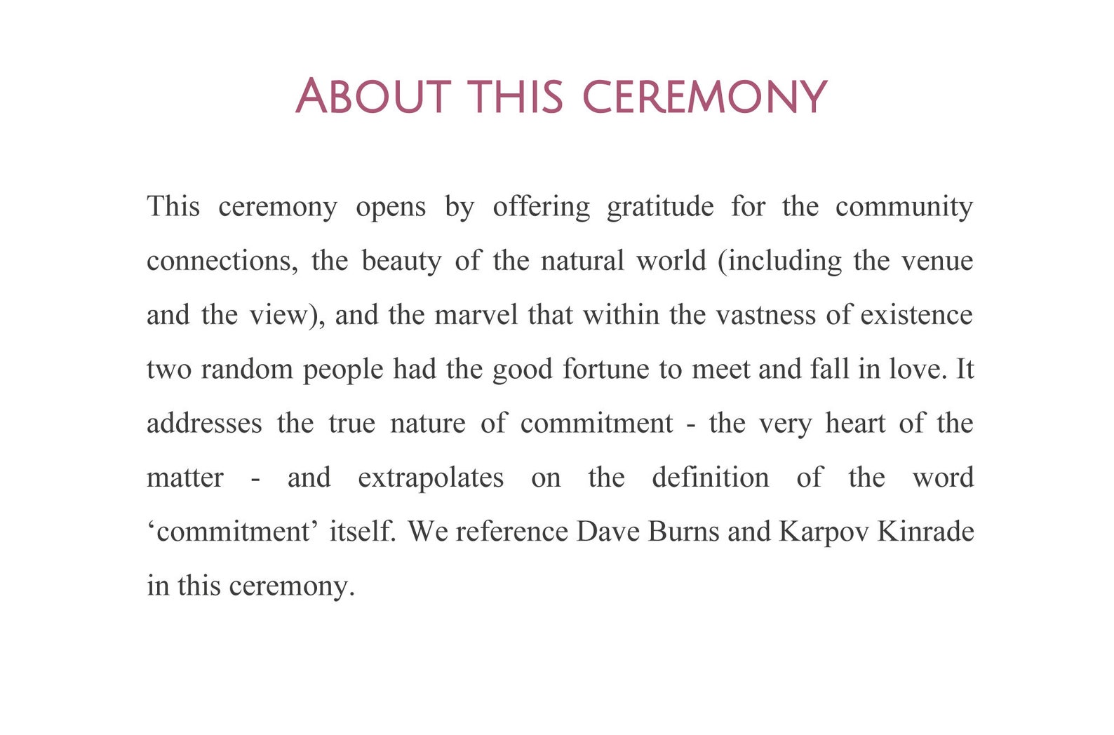 Non Traditional Wedding Ceremony Script Heart of Commitment Simple ...