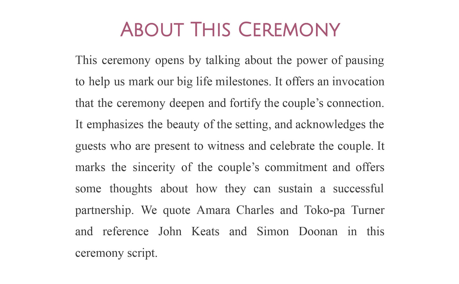 Thoughtful Wedding Ceremony Script | Pausing for Love | Non Traditional ...