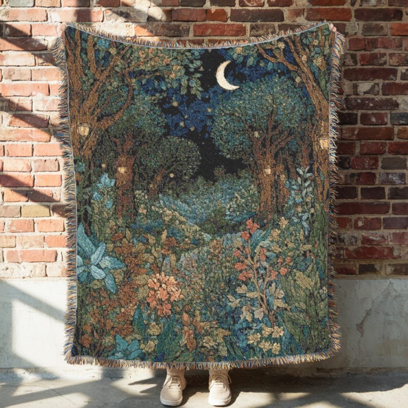 Enchanted Forest Woven Throw Blanket, 100% Cotton Magical Woodland ...