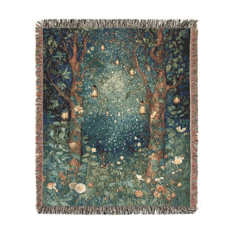 Enchanted Forest Woven Throw Blanket, 100% Cotton Magical Woodland ...
