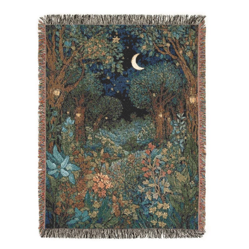 Enchanted Forest Woven Throw Blanket, 100% Cotton Magical Woodland ...