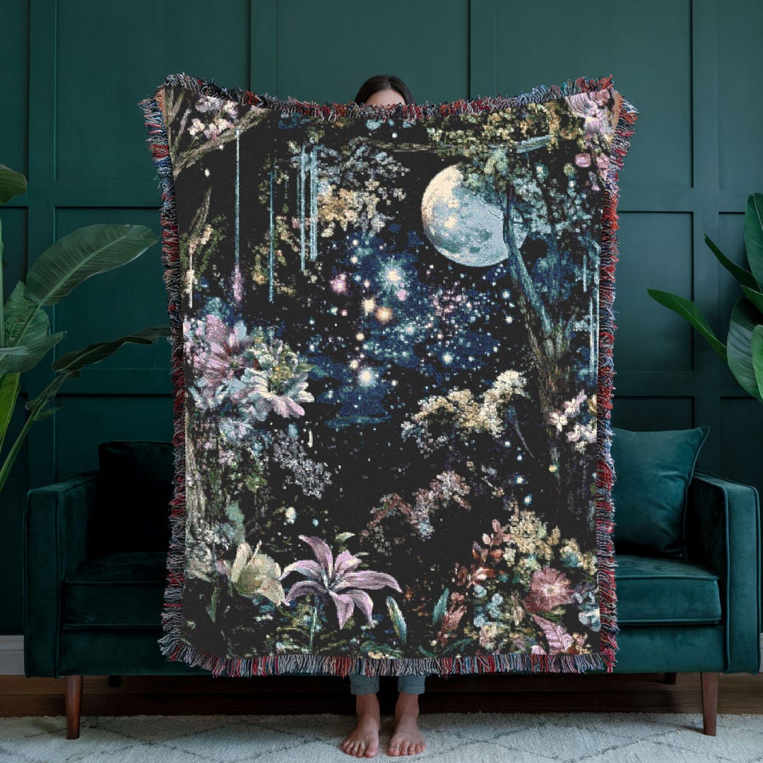 Whimsigoth Moon and Sun Woven Throw Blanket, Whimsical Enchanted Forest ...
