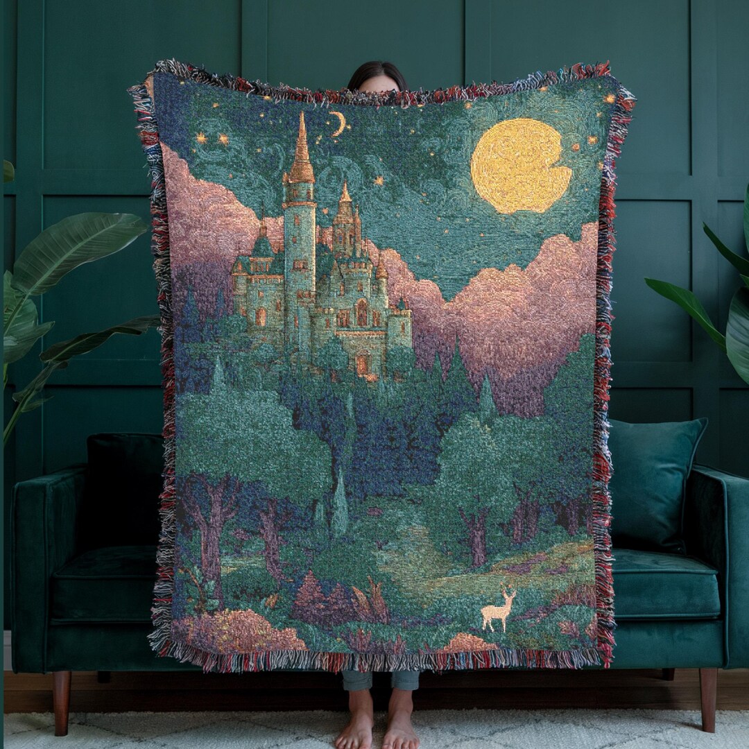 Medieval Castle Woven Throw, 100% Cotton Fairytale Blanket, Whimsical ...
