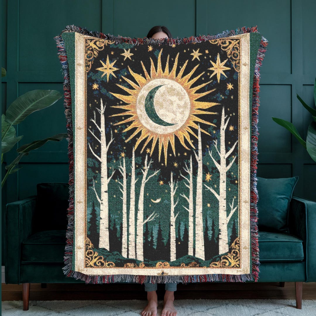 Whimsigoth Sun and Moon Woven Throw, 100% Cotton Enchanted Forest ...