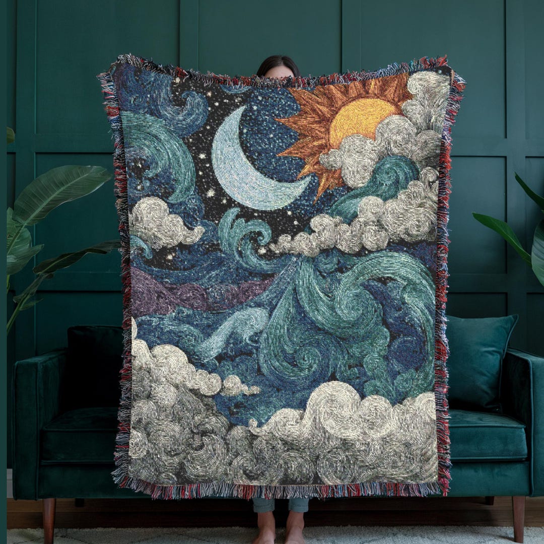 Whimsigoth Sun and Moon Woven Throw, 100% Cotton Celestial Blanket ...