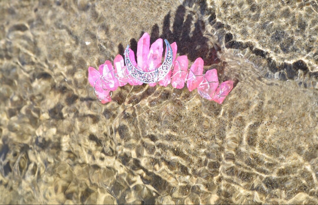 Pink Moon Crystal Crown Pink Beaded Aura Quartz Crystal Princess Tiara ...